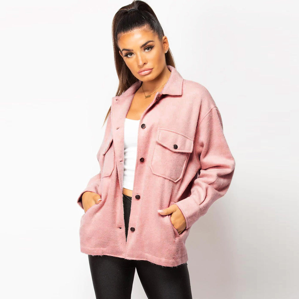 Plain Pink Shacket For Women – FactoryX.pk